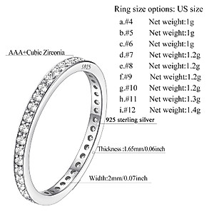 FindChic Sterling Silver Wedding Band Rings for Women, Thin CZ Stackable Eternity Ring, Fake Diamond Ring Size 7 Bling Jewelry