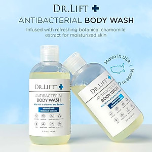 DR. LIFT Antibacterial Body Wash | Kills 99.9% of Germs | Made in America | Antibacterial Soap - Infused with Botanical Extracts | Shower Gel Body Wash for Women & Men | Liquid Bath Soap - 8 Oz