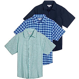 3-Pack: Mens Short Sleeve Button Up Down Shirt for Men Dress Shirts Slim Casual Plaid Clothing Clothes Pocket Cotton Collar Summer Outfit Fashion Top Tees Tshirt Lounge Camisa para Hombre - Set 6, L