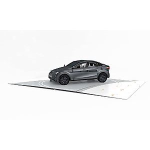 Pop Up 3D Greeting Card for Tesla Model Y New Owners, Fans - Love, Birthday, Christmas, Congratulations, Surprise - Blank Insert Personalized Message - 5x7 Inches - 5 Seats (Silver - 20" - B&W - 5)