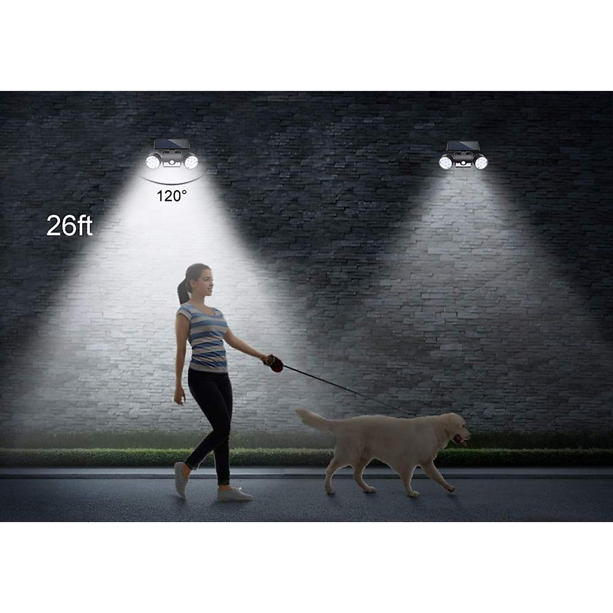 Solar Lights Outdoor, Solar Wall Light Solar Motion Lights, Human Body Induction Solar Wall Lights with Dual Head Spotlights, 30 LED Waterproof Lights, Solar Powered Light for Garden, Backyard(2 Pack)