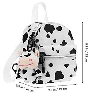 Amosfun Cow Pattern Backpack Cow Print Backpack Mini Canvas Daypack with Plush Cow Pendant for Bag Accessory