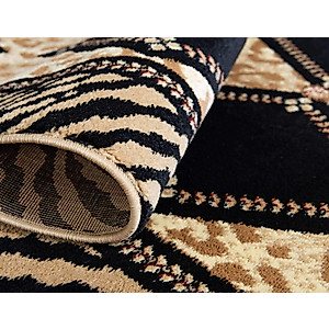 Unique Loom Wildlife Collection Animal Inspired with Leopard Geometric Bordered Design Area Rug, 6 ft x 9 ft, Light Brown/Black