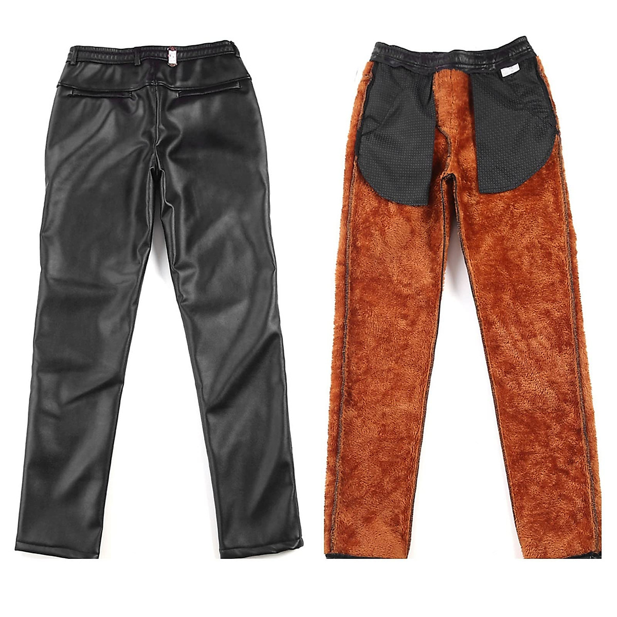 Men's Sweatpants with Zipper Pockets Mens Slim Fitting Leather Leggings Tight Elastic Warm Black Plush Trend Pants