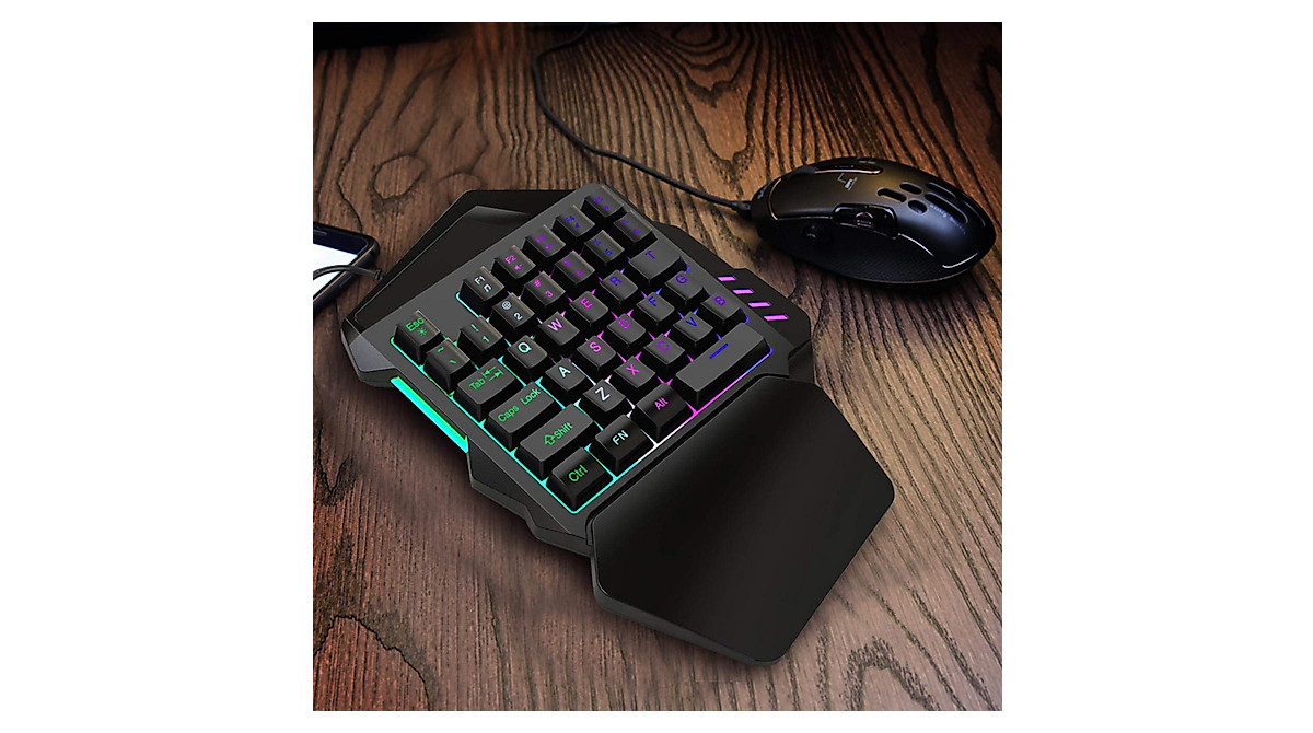 Single Hand Gaming Keyboard with Wrist Rest and Breathing Lights