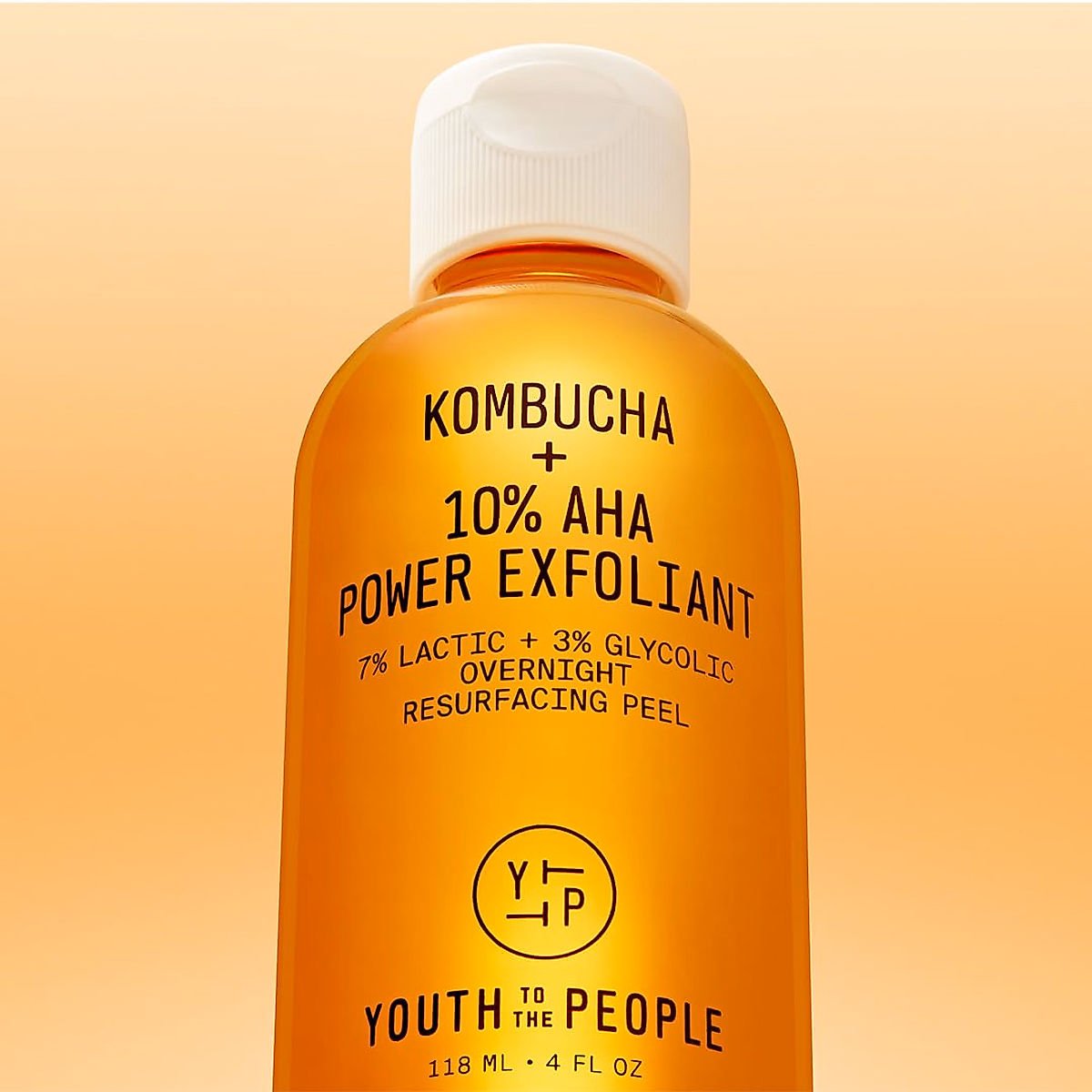 Youth To The People Kombucha + 10% AHA Power Exfoliant (4 fl oz), Overnight Resurfacing Peel, Helps Fade Discoloration + Smooth Skin Texture, Lactic + Glycolic Acid, Fragrance-free, Vegan