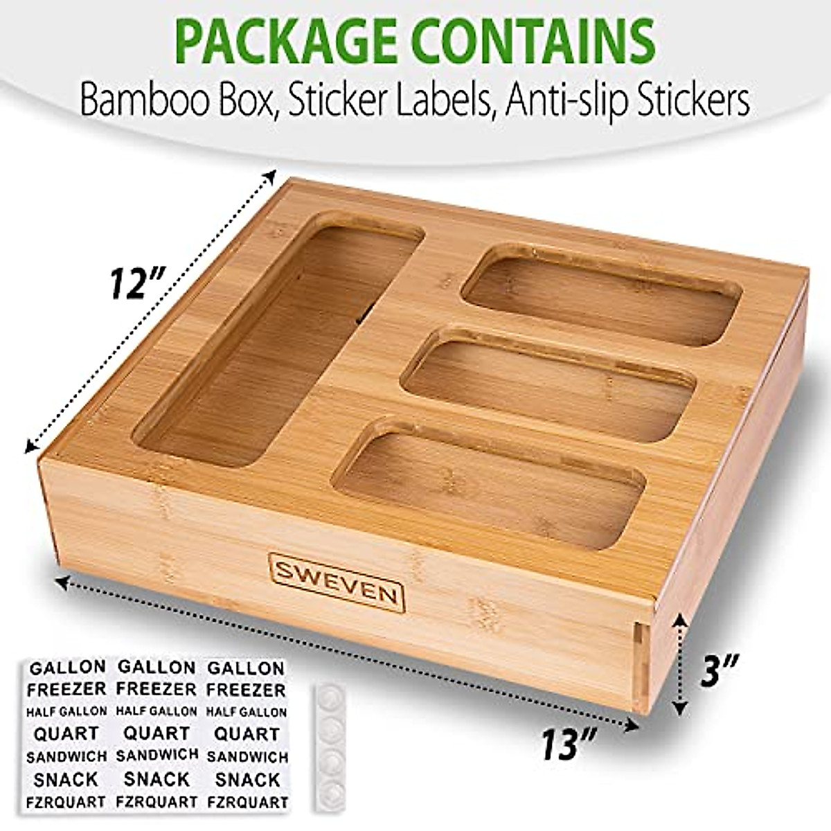 Plastic Bag Storage Organizer for Drawer | Bamboo Bag Organizer | Bag Container Organizer | Baggie Organizer for Gallon, Quart, Sandwich, Snack Bags | Compatible with Solimo, Glad, Hefty and More (4 Piece)