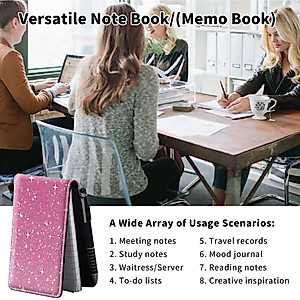 RYUITHDJP Small Memo Pad Notepad with Bling Theme, Mini Pocket Notepad Holder + 1 Pen + 2 Pieces Memo Book Refills 30 Lined Paper Note Pad