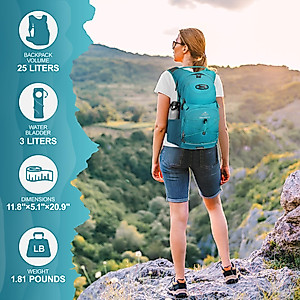 Hydration Backpack 25L, Hiking Backpack with 3L Water Bladder, Light Water Backpack for Camping Cycling or Daily Men Women