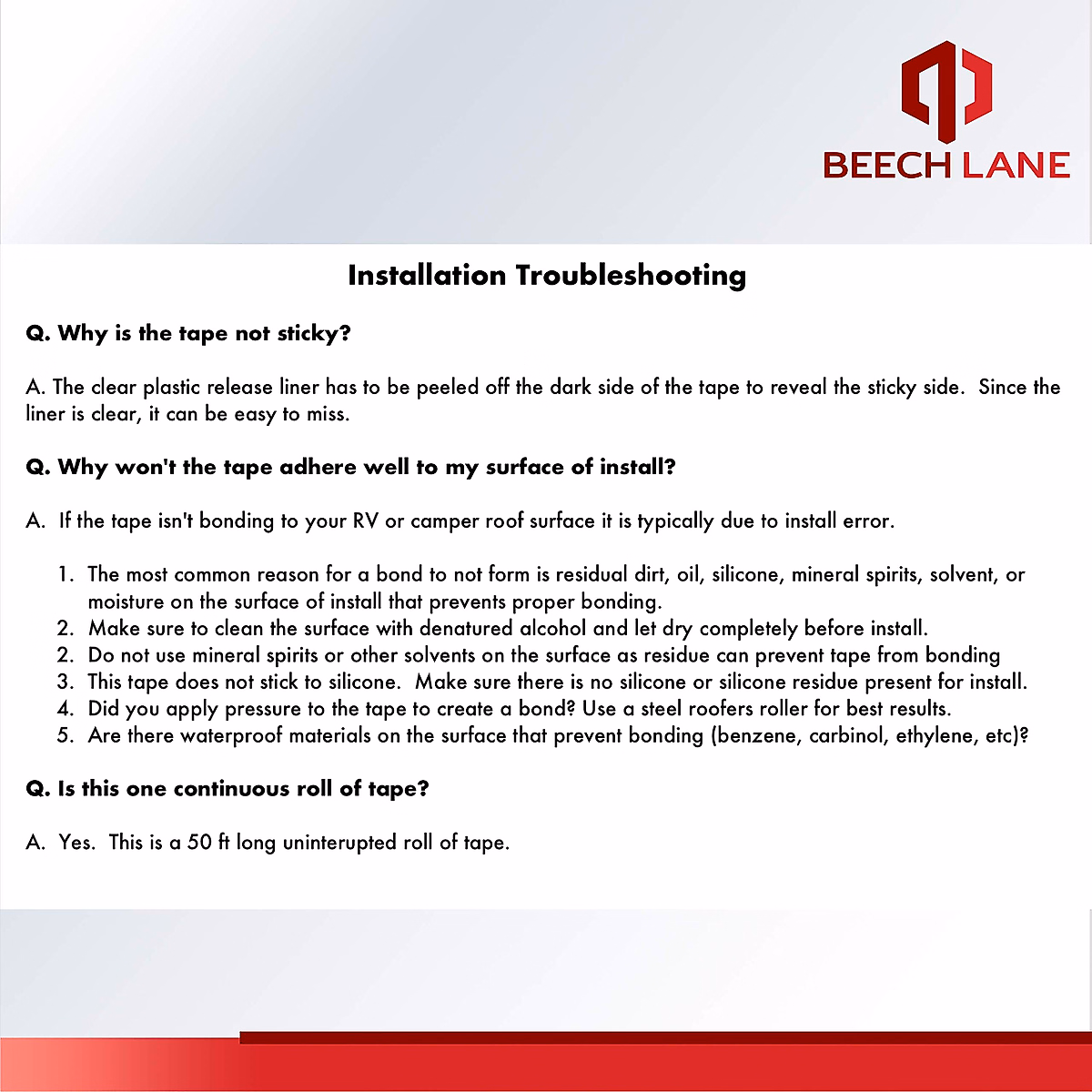 Beech Lane RV Roof and Leak Permanent Repair Tape 4" x 50', Permanently Stops Camper Roof Leaks, UV and Weatherproof Sealant