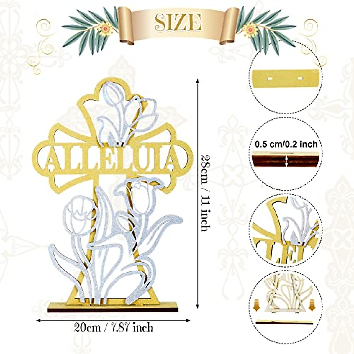 2 Pcs Easter Decorations Jesus Cross Sign Table Centerpieces Gold He Is Risen Cross Wood Tabletop 11in Alleluia Flower Christians Table Set Decor for Easter Tabletop Home Indoor Outdoor Spring Decor