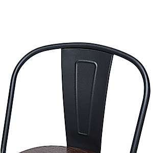 HAOBO Home 24" High Back Barstools Metal Stool with Wooden Seat [Set of 4] Counter Height Bar Stools, Matte Black