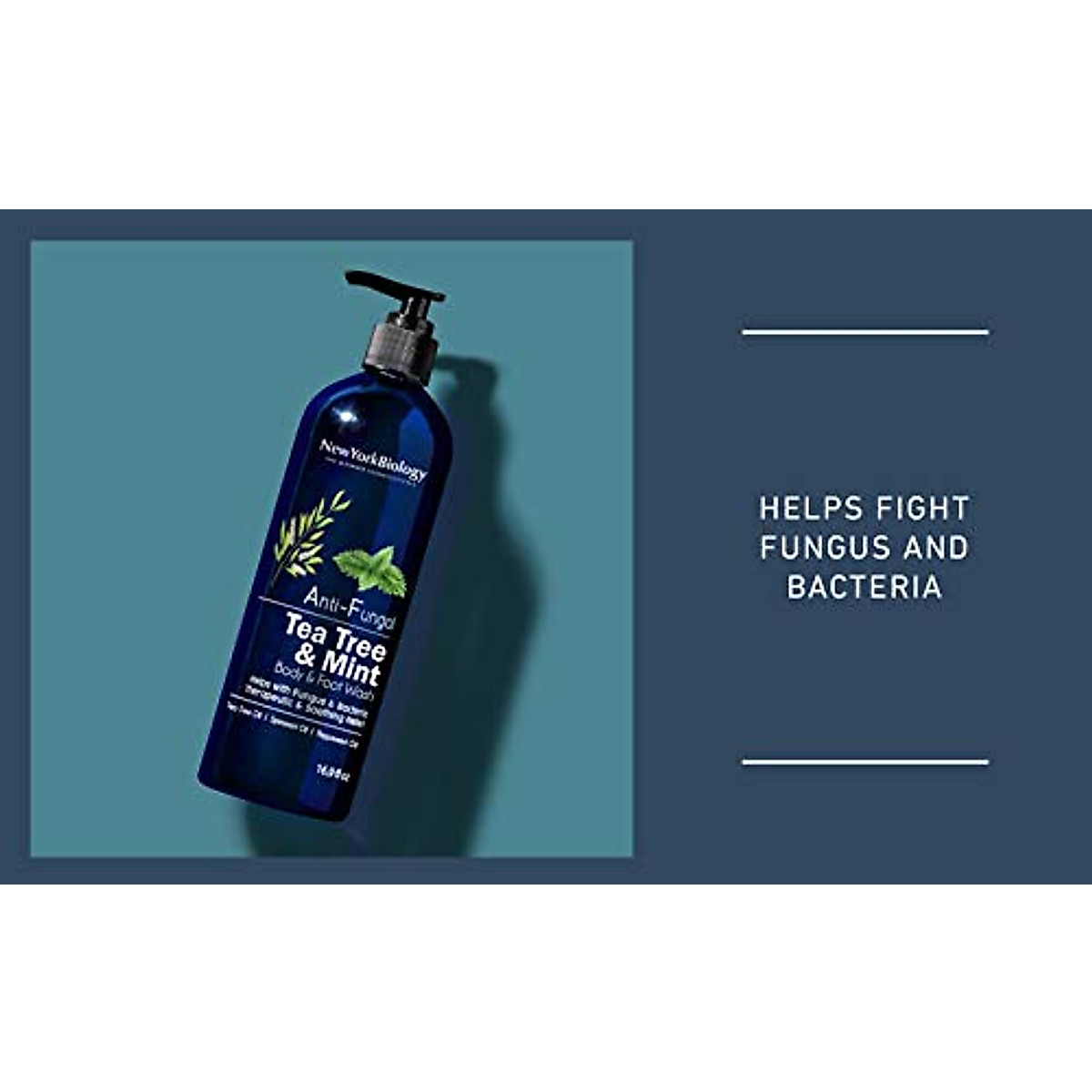New York Biology Tea Tree Mint Body Wash for Men and Women - Moisturizing Body Wash Helps Fight Athletes Foot, Itchy Skin, Jock Itch, Toenail Fungus, Ringworm, Body Odor, Acne and Eczema - 16.9 Fl Oz