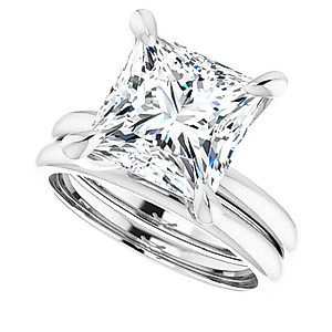 Handmade 925 Silver, 10K/14K/18K Solid Gold Engagement Ring Set, 4 Carats Princess Cut Moissanite Wedding Ring Set Solitaire Bridal Ring for Women Her, Anniversary Propose Gifts (925 Silver (White Gold Plated))