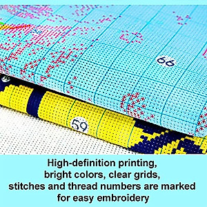 Foxdiviy Stamped Cross Stitch Kits Full Range of Embroidery Needlework Starter Kits for Beginners Adults 11CT Embroidery Patterns Art Crafts DIY Needlepoint Kits-Autumn Stream 19.7×26.8 inch