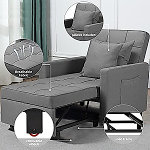 HOMEER Convertible Chair Bed, 3-in-1 Sleeper Chair Bed with Adjustable Backrest, Pull Out Folding Sofa Chair Bed, Modern Single Armchair Sofa Bed(Modern Grey)