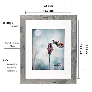 Scholartree Grey 11x14 Picture Frame set of 2,Display 11x14 without Mat or 8x10 with Mat，Wall Gallery Photo Frames