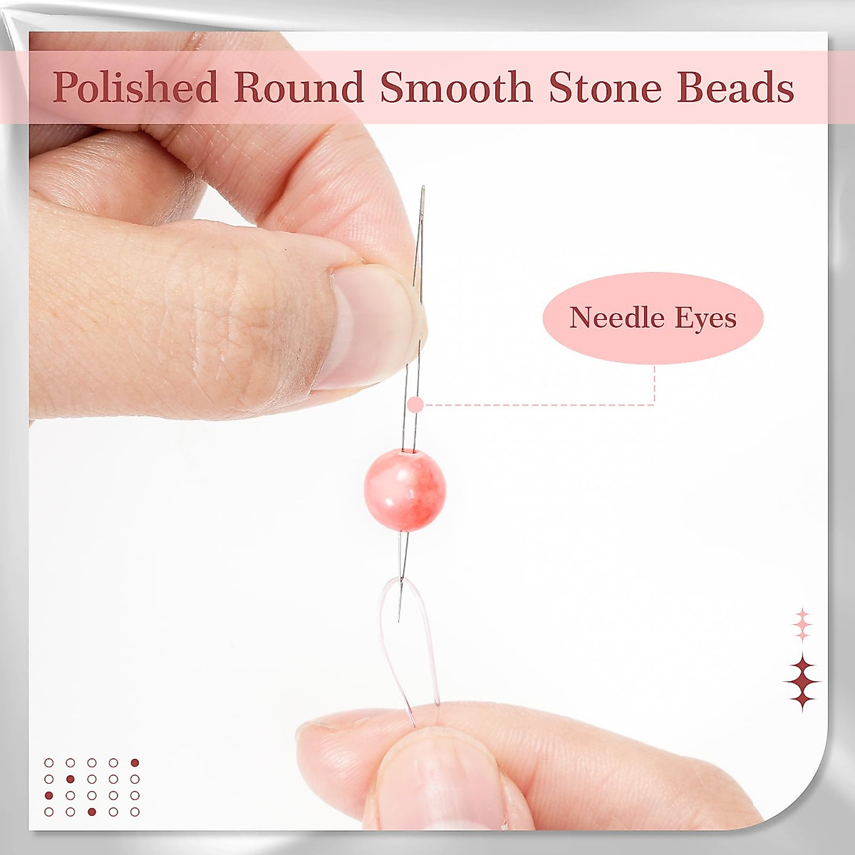 Ecally Natural Gemstone Beads for Jewelry Making, Pink Crystals Marbles Kit,8 mm Marble Beads,45 PCS Round Beads, Crystal Beads for Bracelets Making Bead Cord Needles, Adult (Pink White)