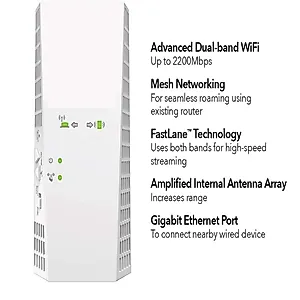 NETGEAR WiFi Mesh Range Extender EX7300 - Coverage up to 2300 sq.ft. and 40 devices with AC2200 Dual Band Wireless Signal Booster & Repeater (up to 2200Mbps speed), plus Mesh Smart Roaming