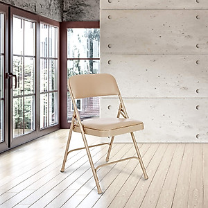 OEF Furnishings (4 Pack Premium Vinyl Padded Folding Chair, Beige