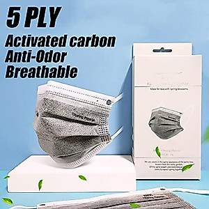 5-Ply Disposable Face_Mask Breathable Filter Activated Carbon Masks with Wide Comfortable earloop for Women Men Adults Daily Use, Grey (20 pcs)