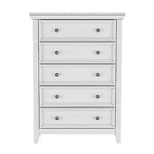 BOSHIRO White Dresser, 5 Chest of Drawer Dresser for Bedroom, Modern Tall Nightstand with Deep Drawers, Wood Organizer Drawer Cabinet for Bedroom, Living Room,Hallway