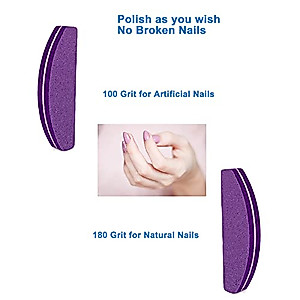 20 PCs Nail Buffers, Double Sided Nail Files Buffer Blocks 100/180 Grit Portable Washable Sanding Buffing File Arc Shape (Purple)
