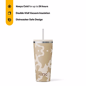 RTIC 20oz Everyday Tumbler Insulated Stainless Steel Portable Travel Coffee Cup with Straw, Spill-Resistant Lid, BPA-Free, Hot and Cold Drink, Brown Cow Hide