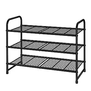 Simple Trending 3-Tier Stackable Shoe Rack, Expandable & Adjustable Shoe Shelf Storage Organizer, Wire Grid, Black