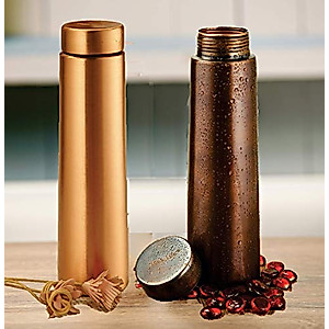 Peak Life Pure Copper Water Bottle for drinking - Copper Bottle Water Sleek Leakproof Copper Vessel for drinking water - Ayurvedic Pure Copper Bottle- 27 Oz (800ml)- Antique & Matt Finish