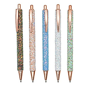 Gullor 5PCS Ballpoint Pens, Glitter Click Ball Pens, Black Ink Medium Point 1mm, for Office Supplies Gift Wedding Birthday, Gold