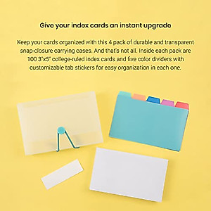 Yoobi Index Card Organization Set - 4 Pack - 3x5 Index Cards with Colorful Tab Dividers in Index Card Cases - 100 Cards Per Box, College Ruled Index Cards, Index Card Dividers Sticker Labels - 4 Pack