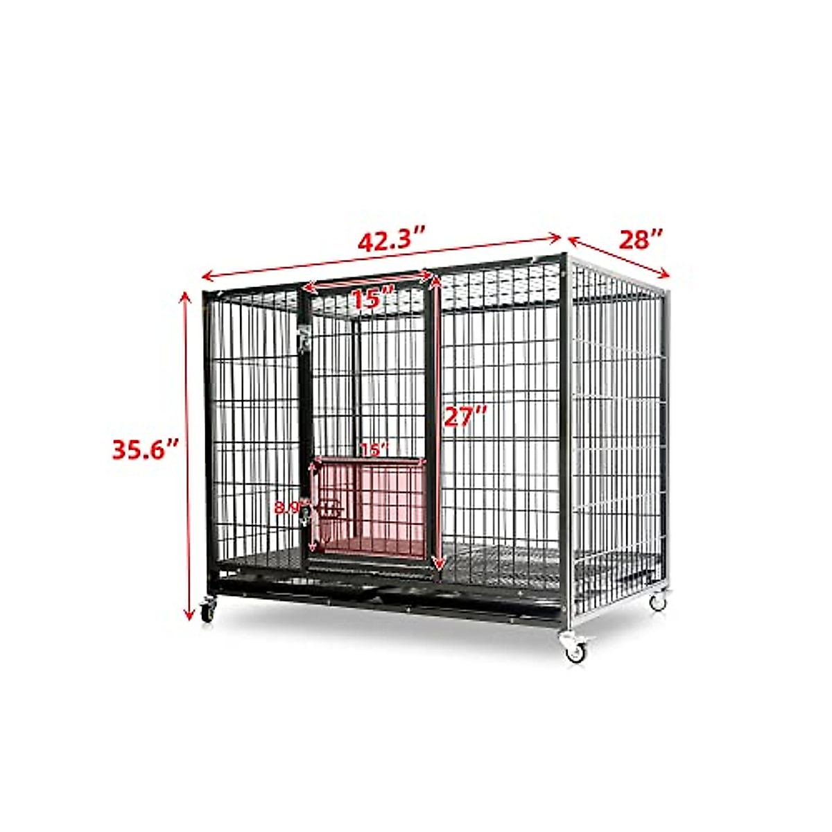 Homey Pet 43" Stackable Heavy Duty Cage W/Feeding Door, Casters and Tray