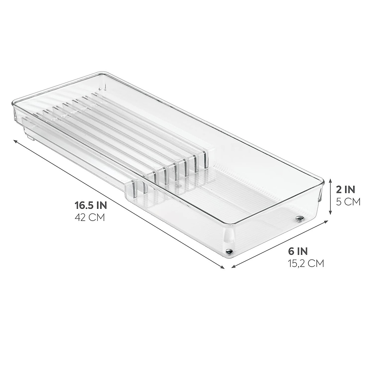 iDesign Linus Kitchen Knife Storage Drawer Organizer, Container for Countertop, Cabinet, Pantry - Clear, 16.5" x 6" x 2" - Clear