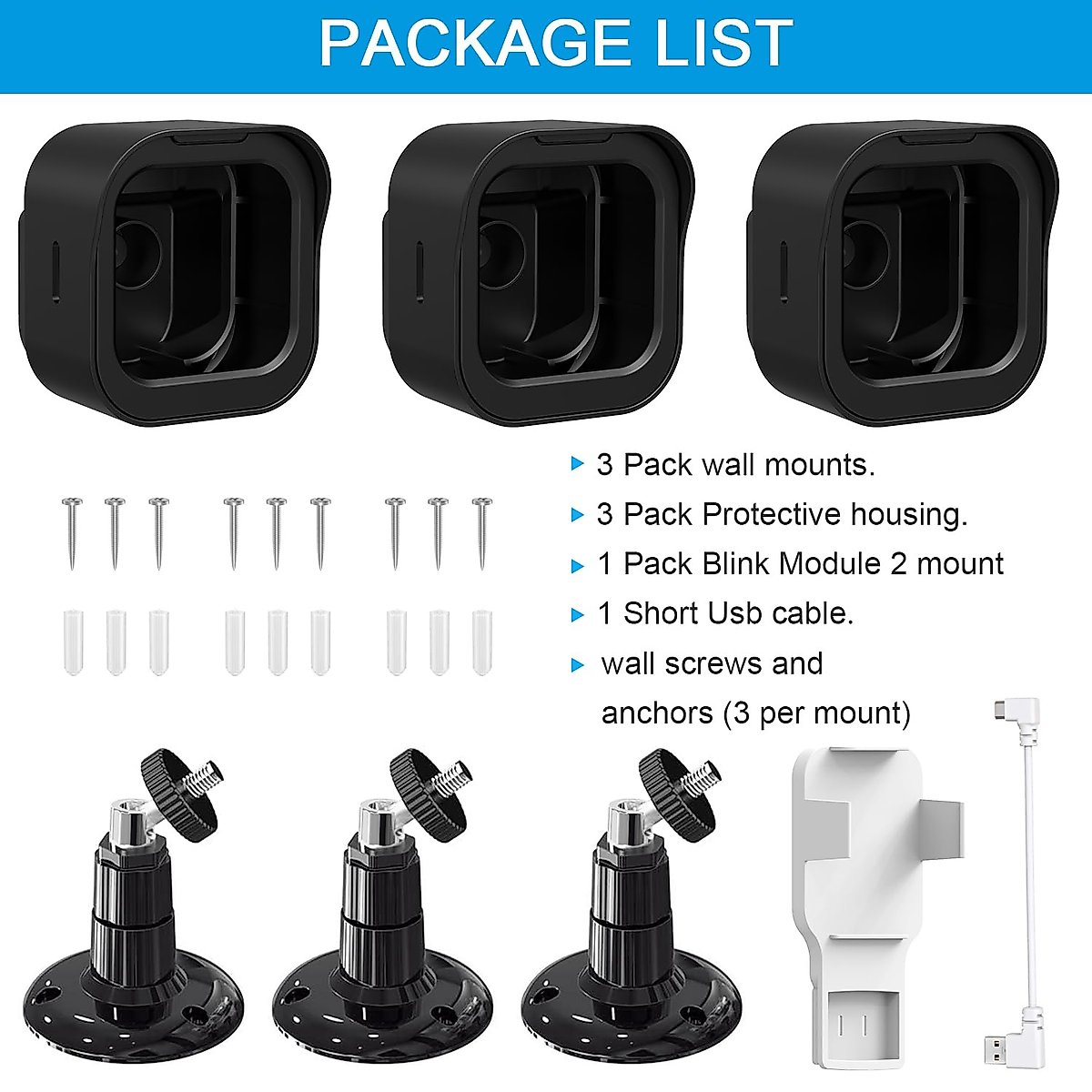 3 Pack Wall Mount for Blink Outdoor 4 (4th Gen) with Weatherproof Protective Housing and Blink Sync Module 2 Mount (Blink Camera & Sync Module is Not Included,)