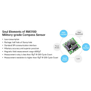 [Industrial-Grade Magnetometer Compensation Chip] RM3100 High-Accuracy Magnetometer Geomagnetism, Magnet Field Sensor, SPI Interface, High-Revolution Electronic Compass Module for Arduino