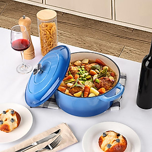 6 Quart Enameled Dutch Oven with Lid, P&P CHEF Cast Iron Dutch Oven Pot, Enamel Round Dutch Oven Cooking Pot for Braising, Stewing, Roasting, Baking, Various Stoves & Oven Safe, (Blue)