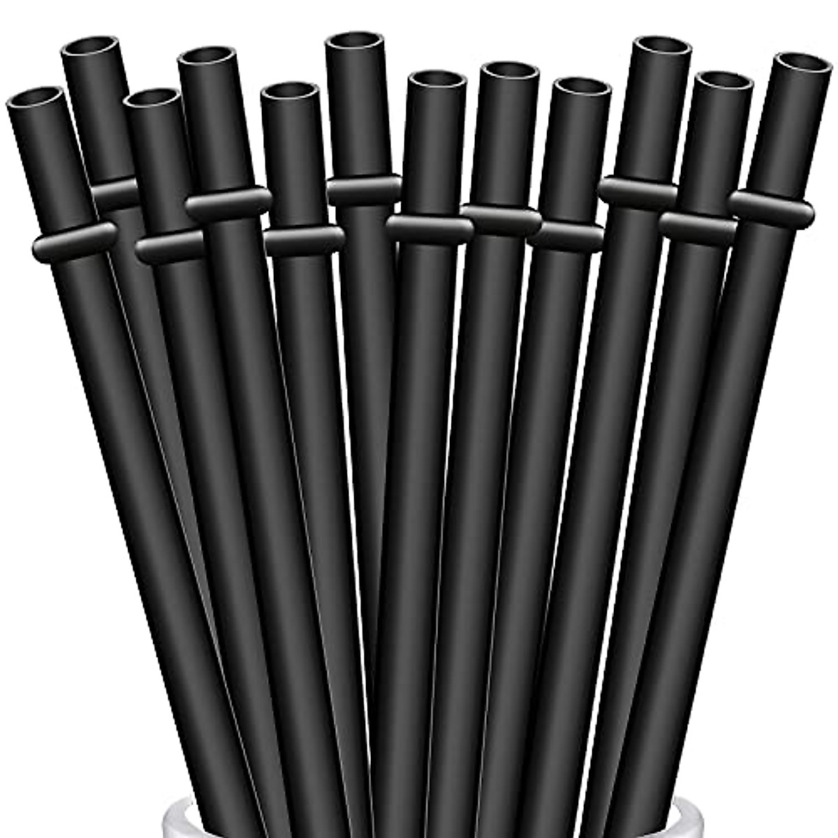 ALINK 12 Reusable Black Straws + 12 Clear Glitter Straws