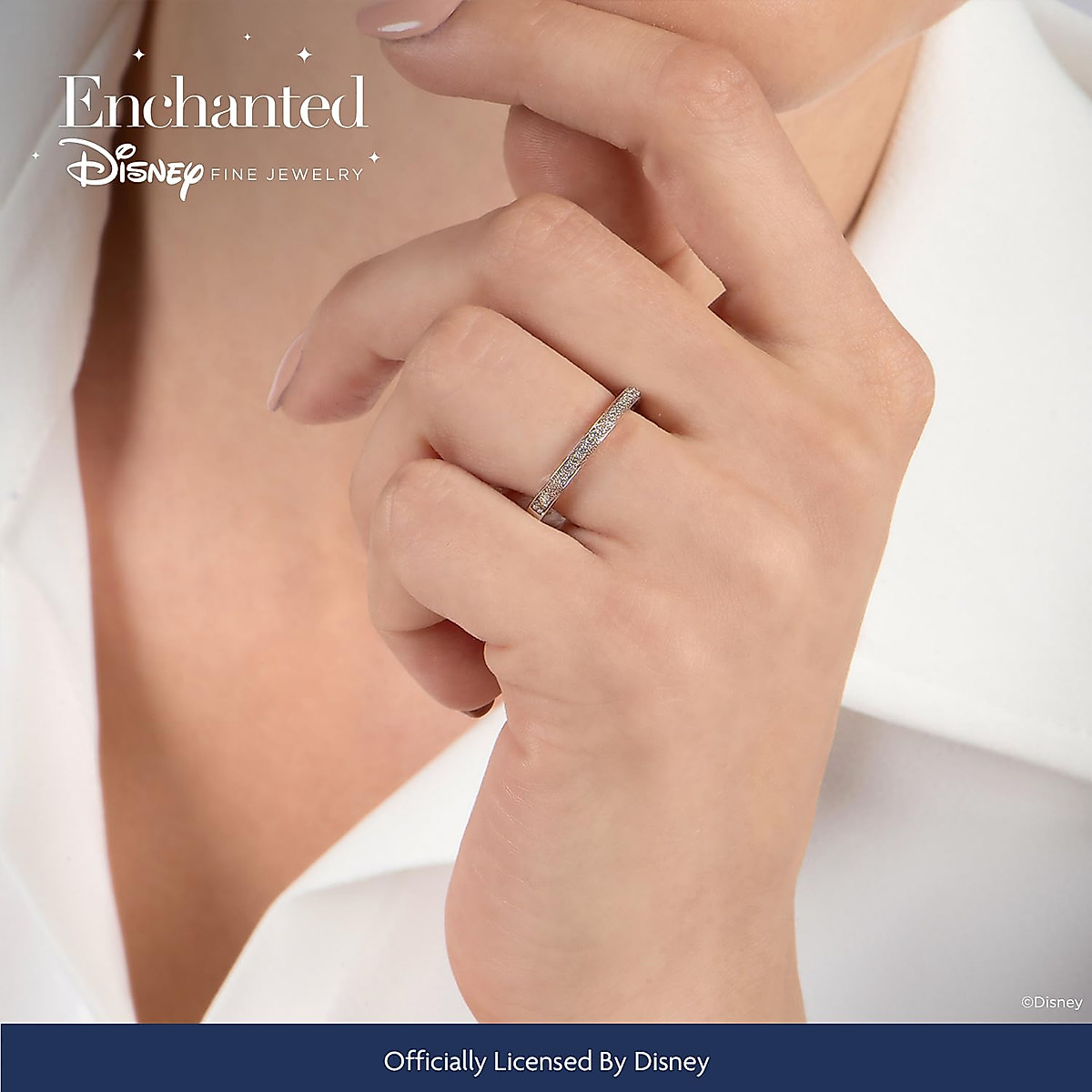 Jewelili Enchanted Disney Fine Jewelry 14K White Gold and Rose Gold 1/6 Cttw Diamond Belle Wedding Band Size 7