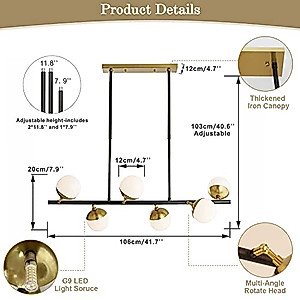 KCO Lighting Mid Century Modern Chandelier Black Gold Globe Pendant Light Fixture 6-Light Industrial Milk Glass Chandelier for Kitchen Island Dining Room