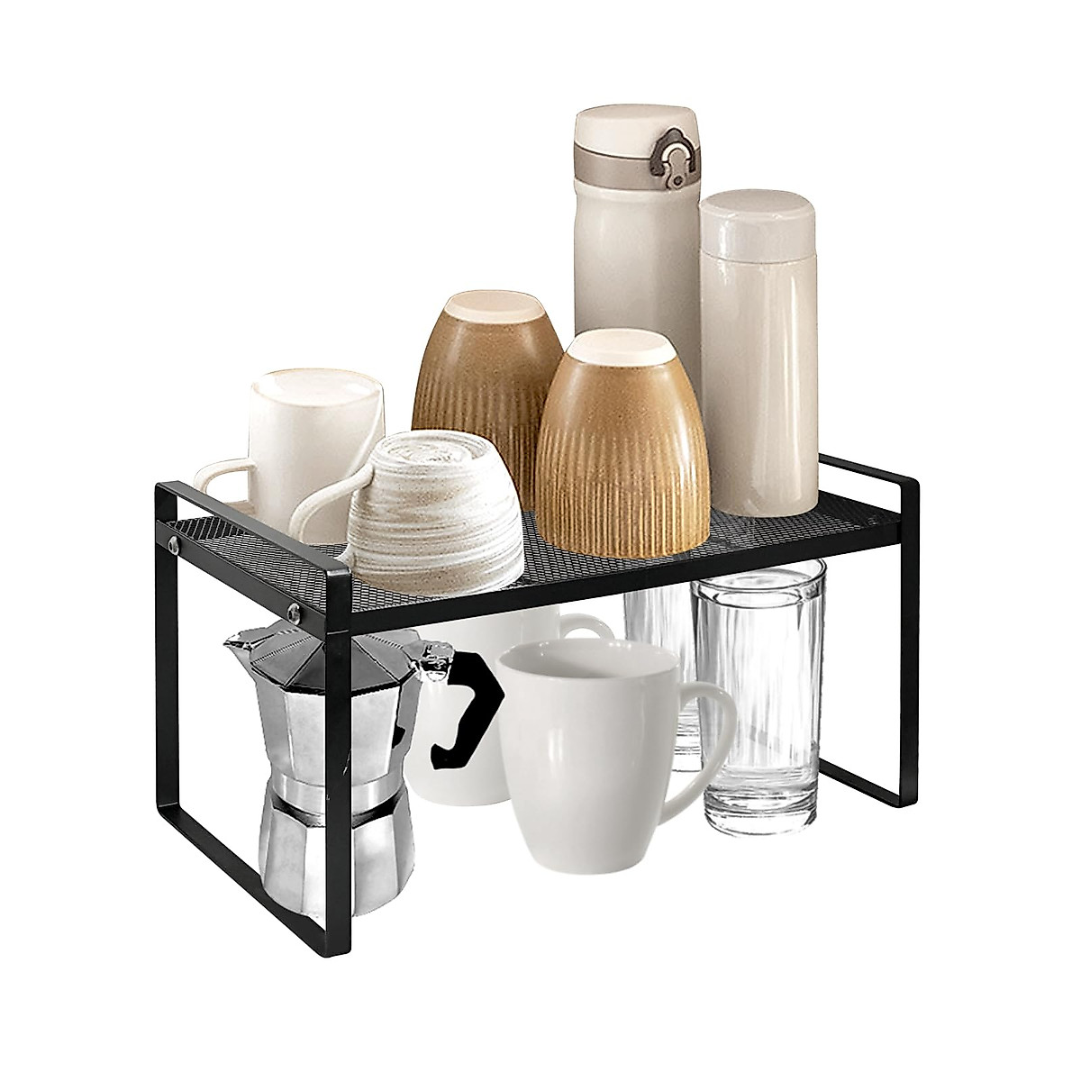 Vicosey Cabinet Shelf , Shelf organizer,Rustproof Kitchen Counter and Cabinet Shelf , Space Saver Under Cabinet Shelf , Cupboard, Plate, Dish, Counter & Pantry Organizer Organization,Black/Iron