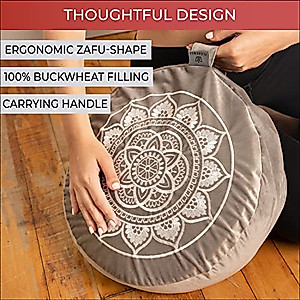 Florensi Meditation Cushion - Comfortable Floor Pillow - Traditional Tibetan Meditation Pillow with Beautiful Velvet Cover - Large Floor Cushion Seating for Adults - Premium Yoga Buckwheat Bolster