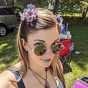 PORADAY Circle Lennon Glasses Retro Round Polarized Sunglasses Hippie Style Small Circle Sun Glasses (Gold/Clear Purple)