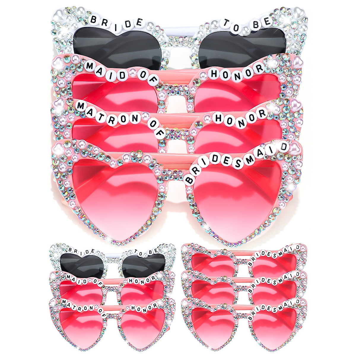 Mootycapa 6 Pcs Bride Sunglasses Bachelorette Sunglasses Party Favors for Bridesmaids for Wedding Party Bride to Be Gifts(White, Pink, Bridesmaid)