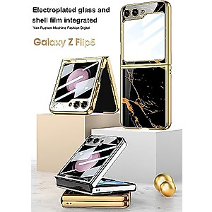 TECHY for Samsung Z Flip 5 Case Ultra-Thin Electroplated Glass Protective Cover for Samsung Galaxy Z Flip 5 Case, Golden Wings