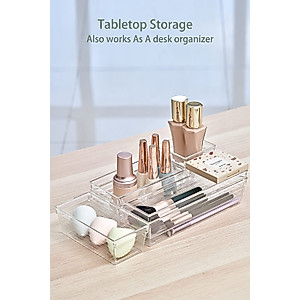 Grace Store 16Pcs Clear Drawer Organizer Plastic Desk Drawer Organizer Tray for Makeup, Kitchen Utensils, Jewelries, and Gadgets