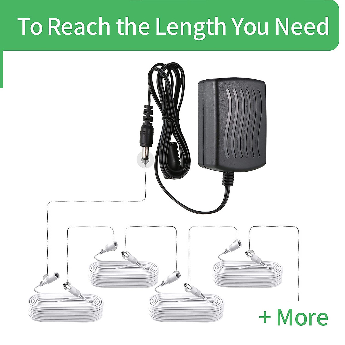 Security-01 33FT 10M DC 12V Power Extension Cable for CCTV Security Camera DVR Standalone, DC Extension Cord 5.5mm x 2.1mm,White