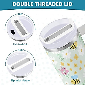 CIJEMAPW Cute Bees Among Flowers Insulated Tumblers Cartoon 30 oz Water Bottles Travel Mug with Handle and Straw Lid Leakproof School Work Outdoor for Women & Men