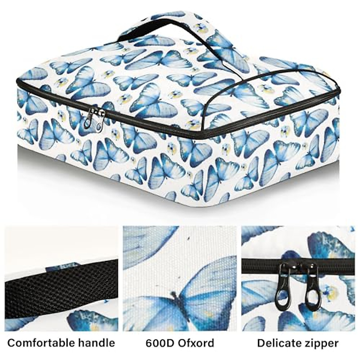 Kcldeci Insulated Thermal Food Carrier Insulated Casserole Carrier for Hot or Cold Food,Butterfly Spring Summer Floral Insulated Tote Bag for Potluck Cookouts Parties Picnic,Lasagna Lugger