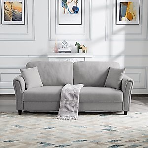 LCH 81.5” Loveseat Sofa, Mid Century Modern Linen Fabric 3-Seater Love Seat Couch with Curved Armrest for Living Room, Bedroom, Apartment and Small Space (Light Grey)